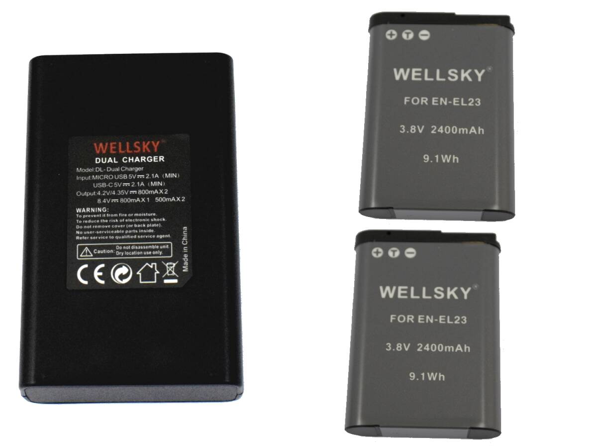 Yahoo!オークション - EN-EL23 互換バッテリー 2400mAh 2個 + デュアル...