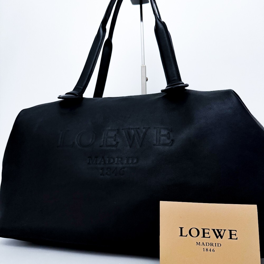 1円 入手困難 最高級ライン LOEWE ロエベ ロゴ 型押し エンボス トートバッグ ビジネス 大容量 A4 メンズ レディース レザー ブラック(中古)のオークション落札情報