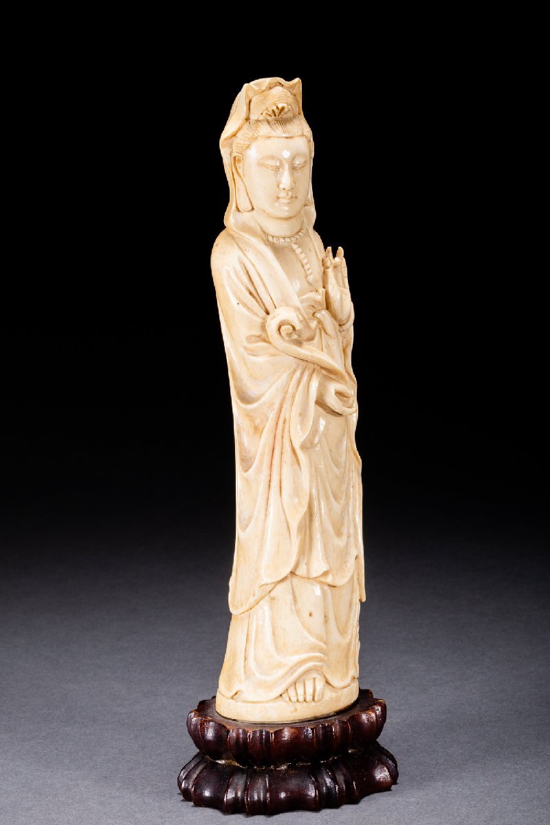 Yahoo!オークション - 【善古堂】特殊天然材 特殊白材 水月観音菩薩造...