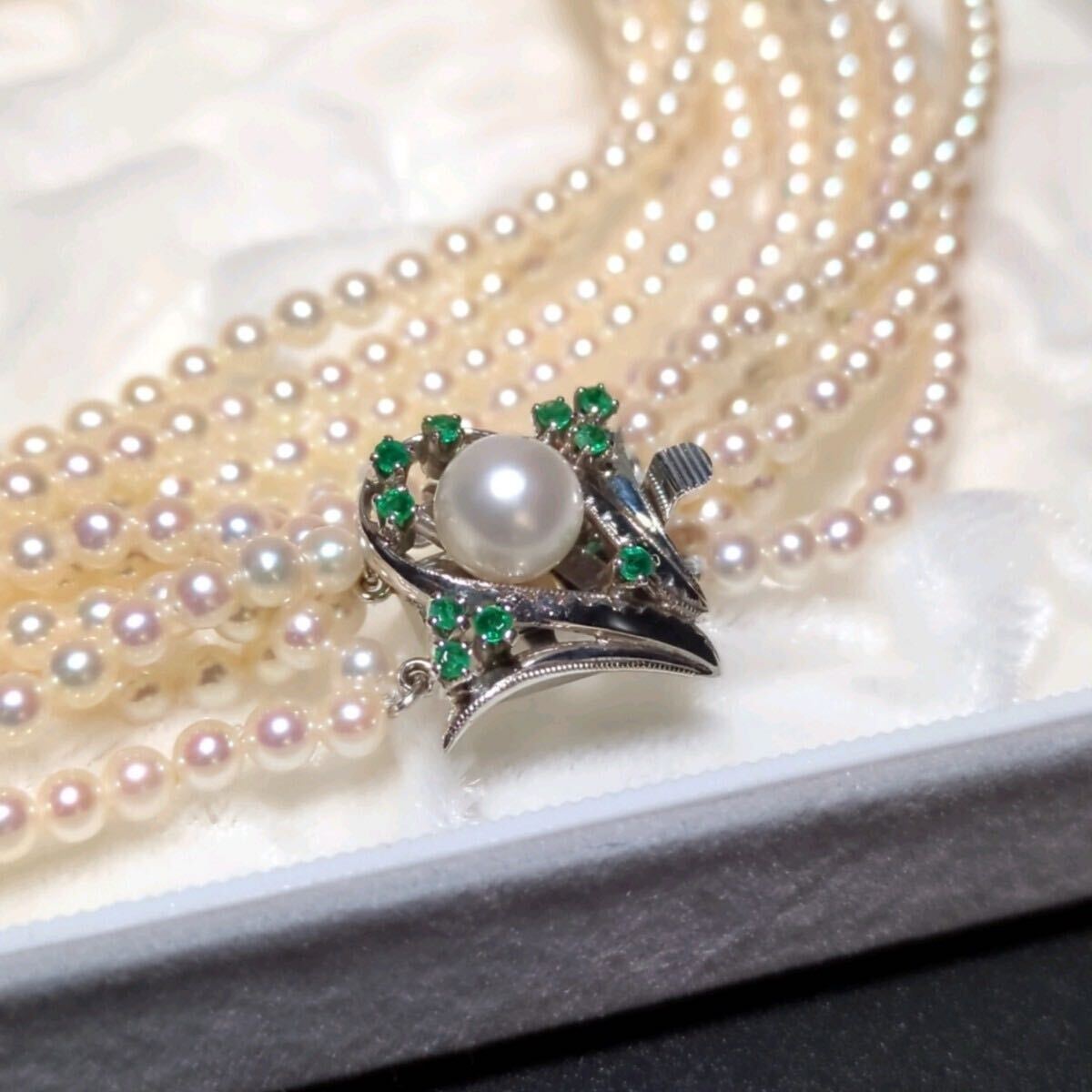 Yahoo!オークション - 【TASAKI エメラルド K14 5連】アコヤ真珠 3.5-4...