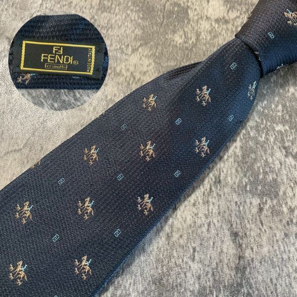 Yahoo!オークション - [KN052] FENDI フェンディー ネイビー シルク ネ...