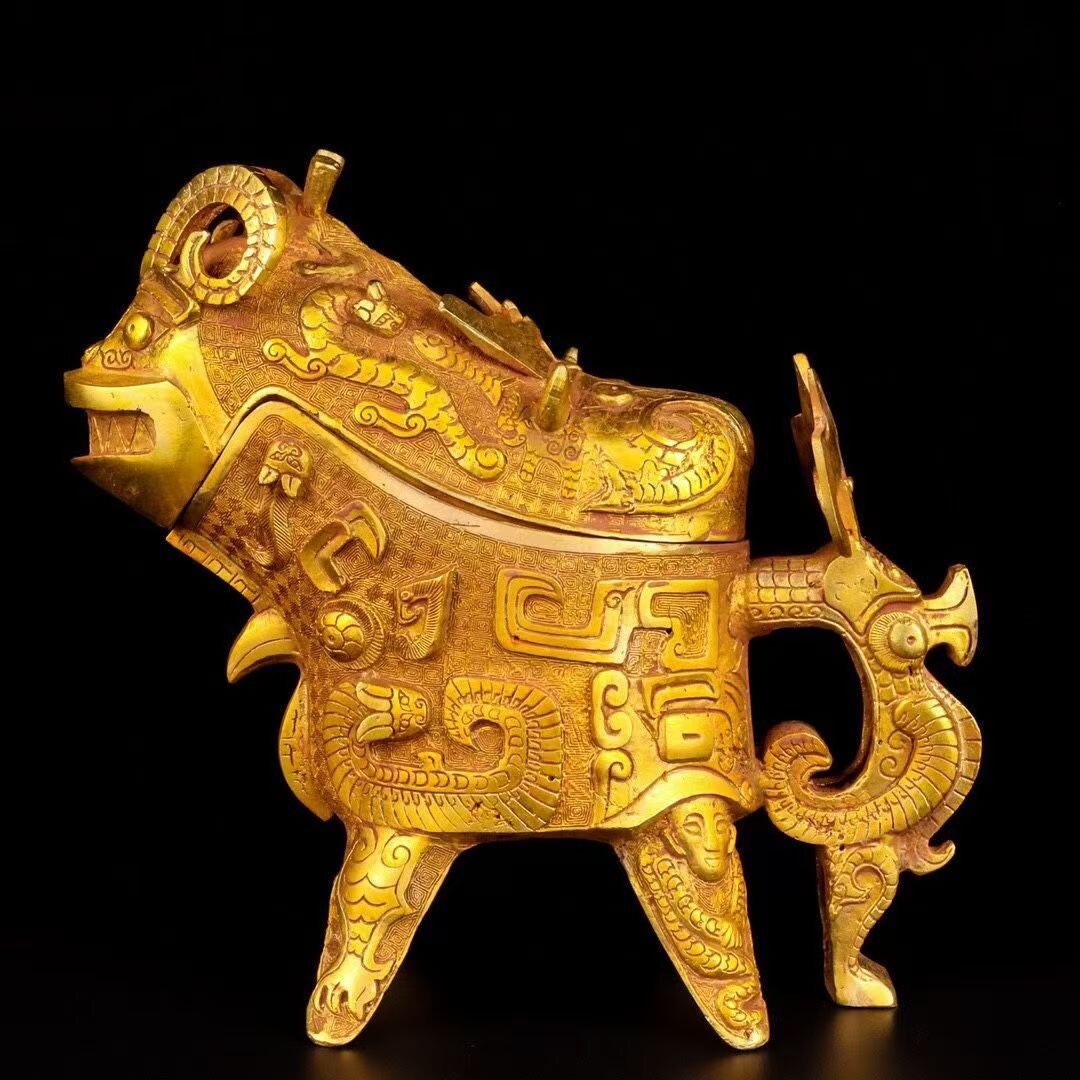 Yahoo!オークション - j446 中国古玩 旧家収蔵 漢代 青銅 金 獣 重さ26...