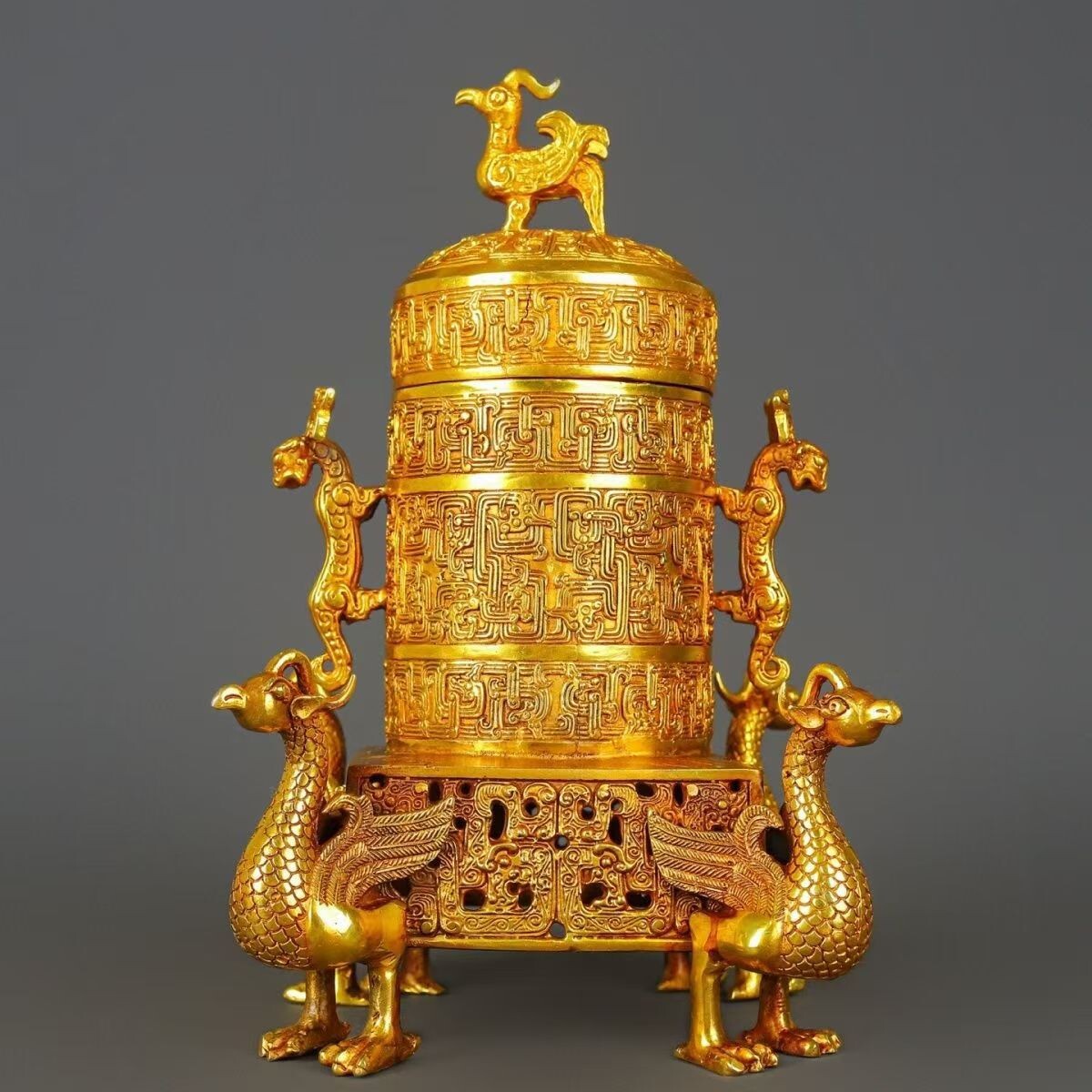 Yahoo!オークション - j937中国古玩 旧家収蔵 漢代 青銅 金 鳳鳥 倉 重...