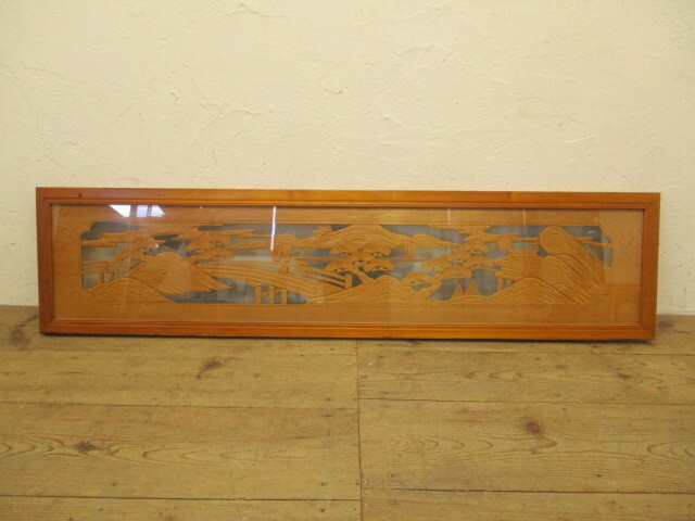 Yahoo!オークション - タA672 【H38 5cm×W163cm】 両面ガラス入り 木...