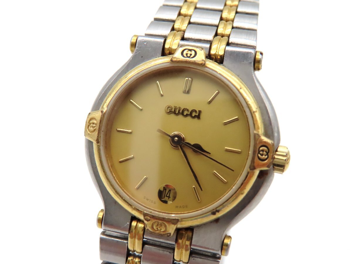Yahoo!オークション - 1円 グッチ 9000L GP/SS ゴールド文字盤 レディ...