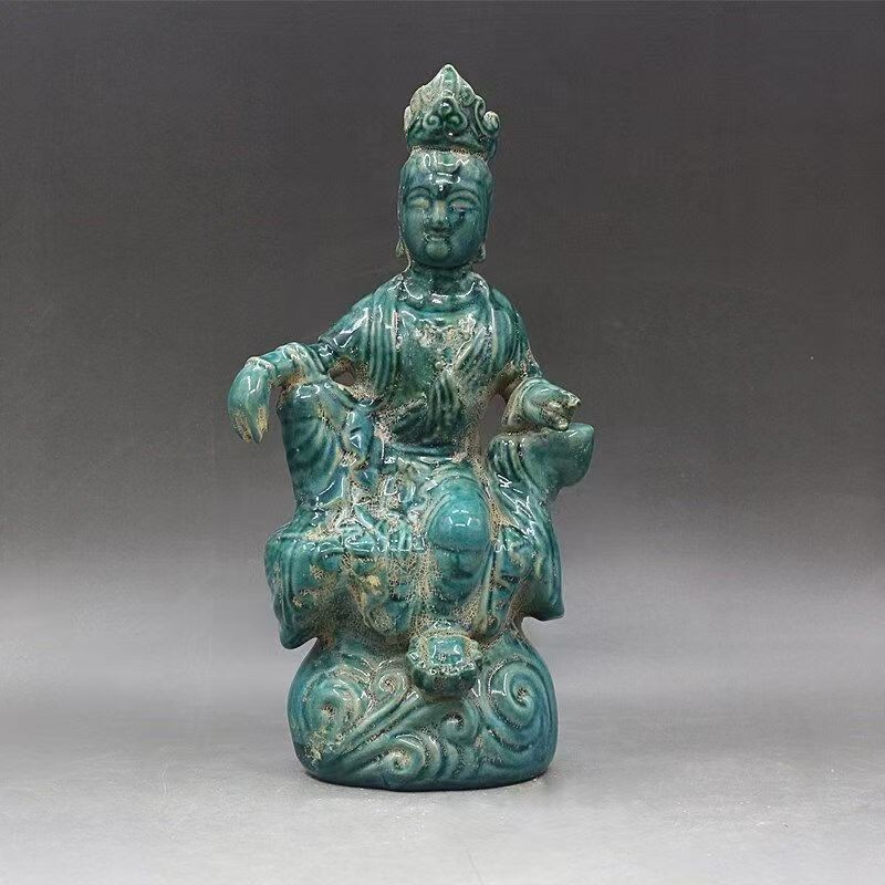 Yahoo!オークション - 【A637】旧家収蔵 中国古玩 緑釉観音座像 磁器 ...