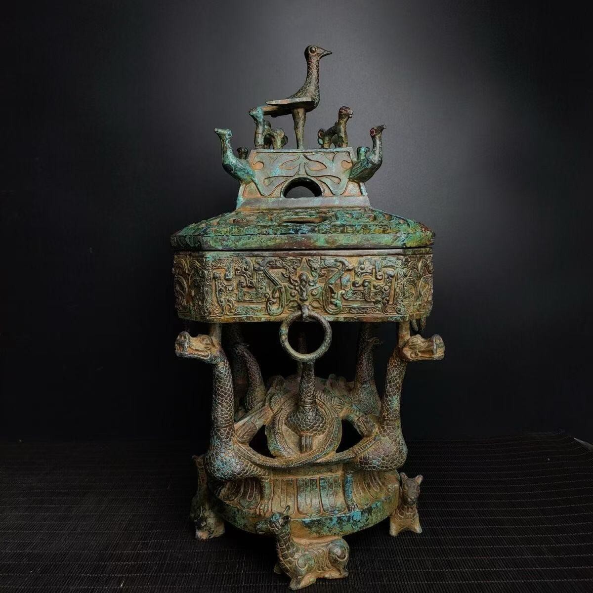 Yahoo!オークション - y541【珍寳斎】旧家収蔵 戦国 青銅 立鳥盤 竜方...