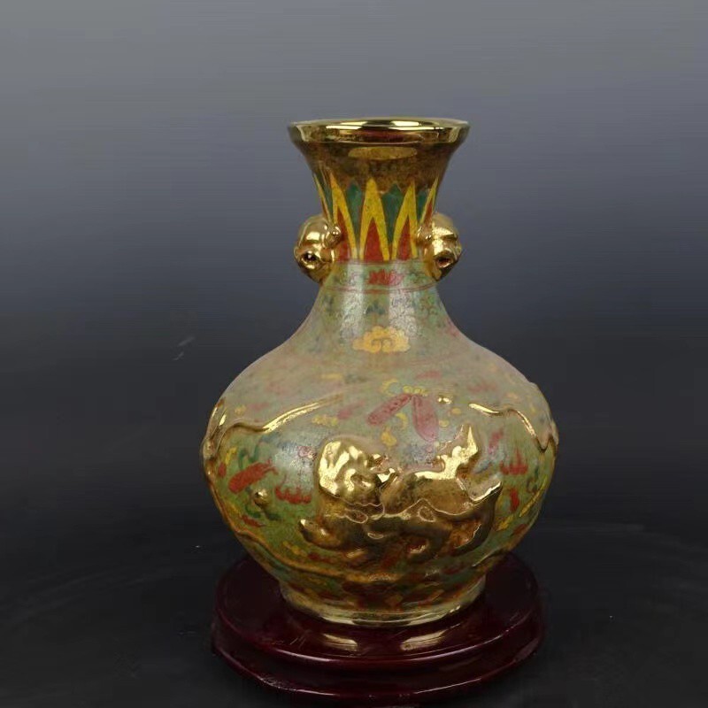 Yahoo!オークション - w365旧家収蔵 中国古玩 磁器 元浮 彫金 加彩 獅...