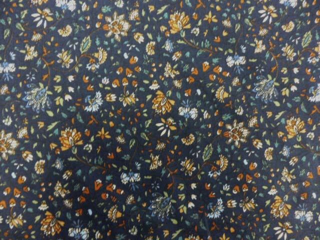 Yahoo!オークション - 即決 3579・綿・ローンプリント・濃紺地・オレ...