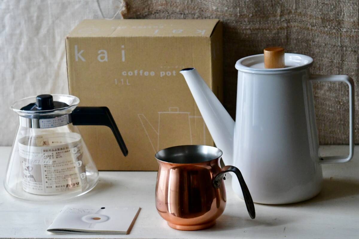 Yahoo!オークション - コーヒー用品3点 kaicoホーロードリップポット ...