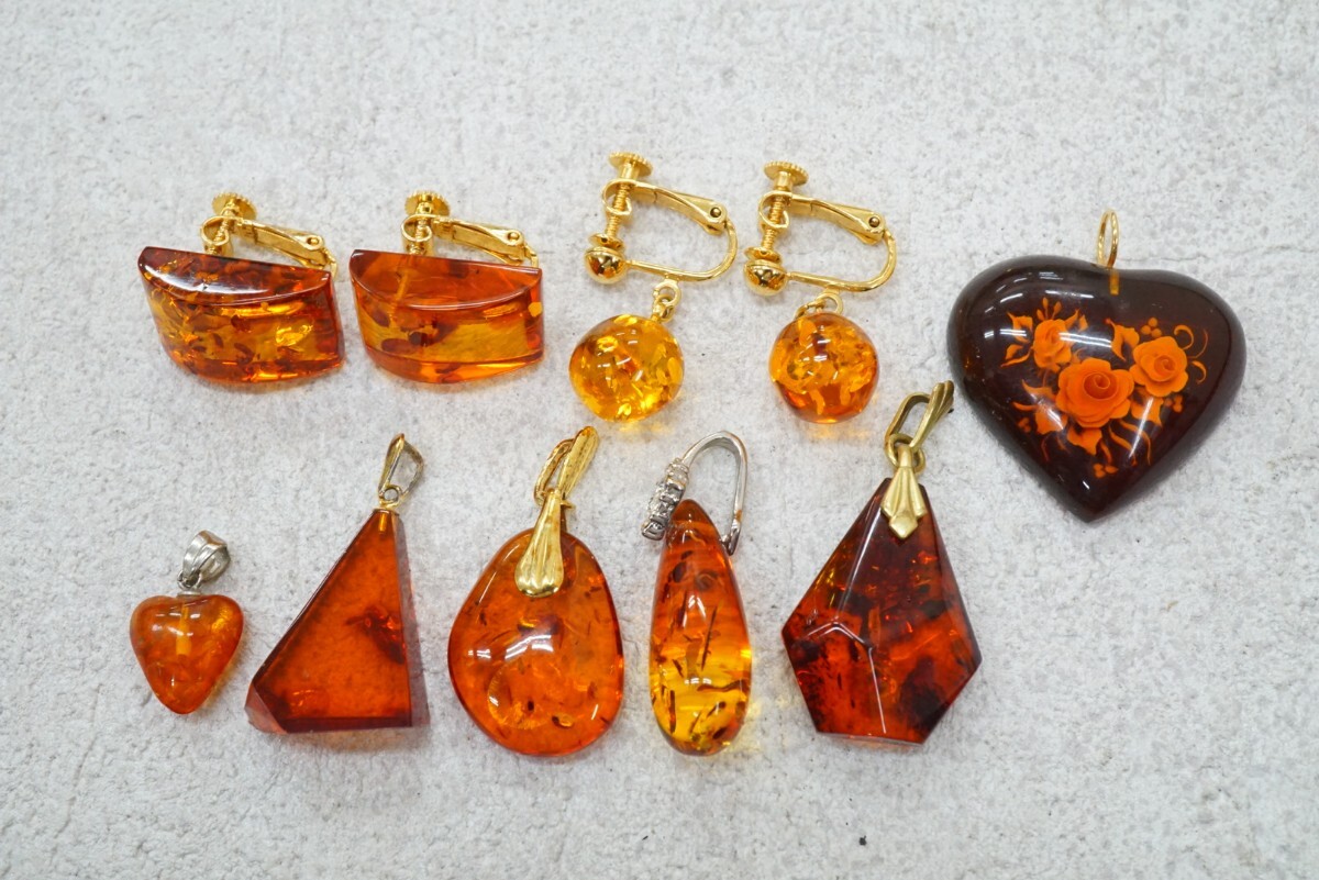 Yahoo!オークション - B152 天然琥珀 ペンダント ネックレス イヤリン...