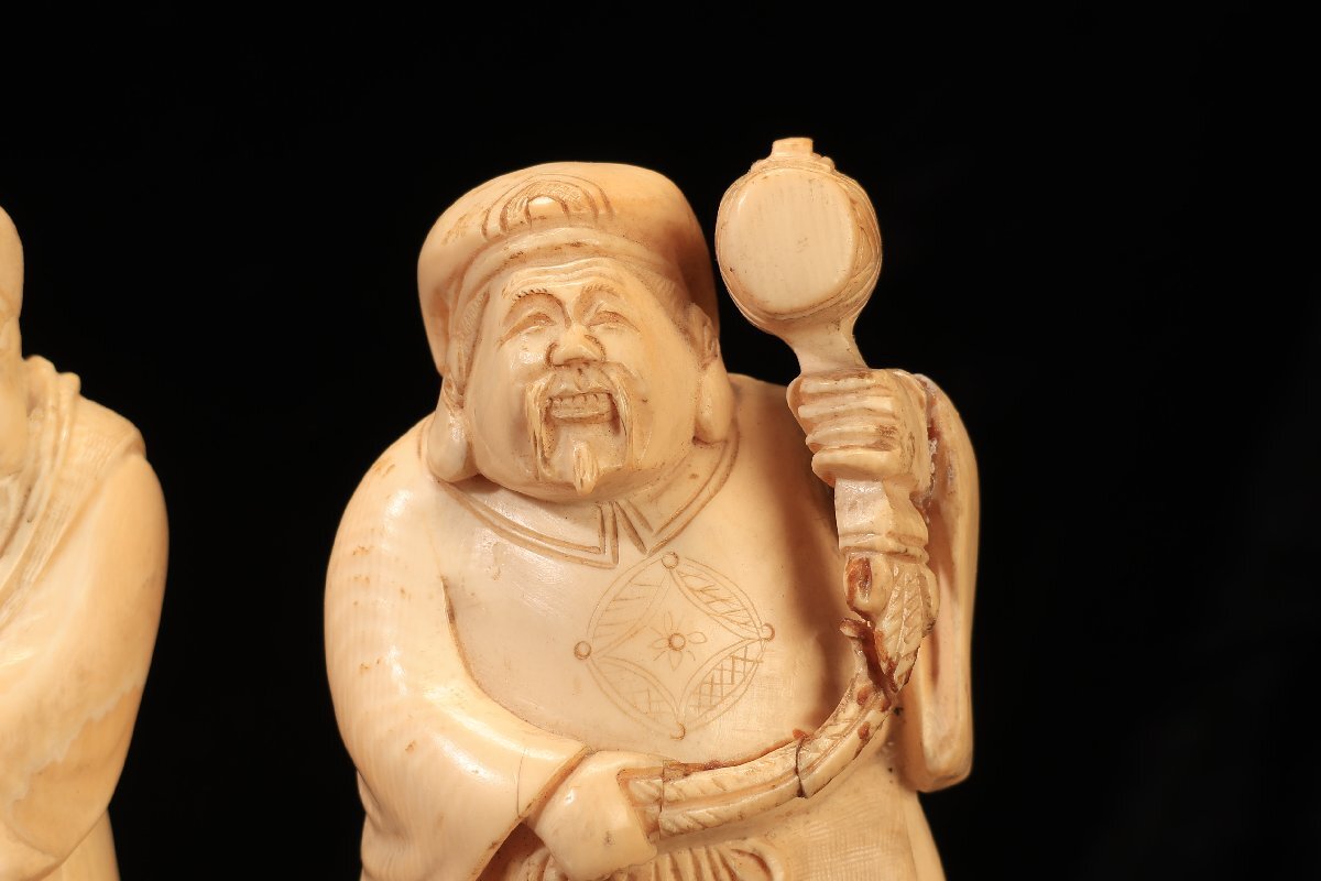 Yahoo!オークション - 【珍品堂】1円から C065-J21 置物 七福神 台座付...