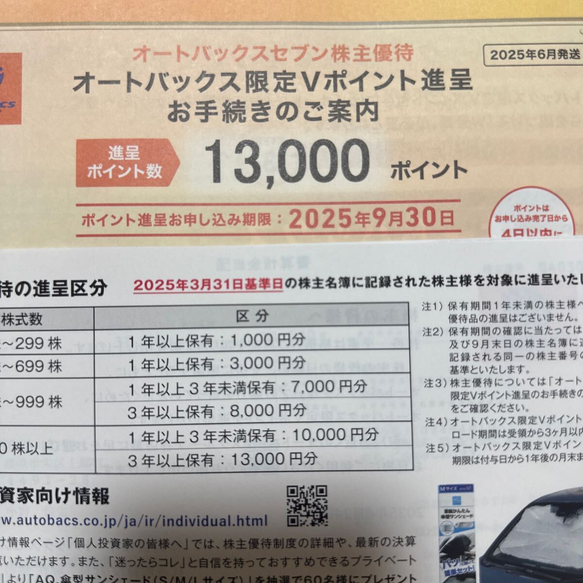 Yahoo!オークション - オートバックス 株主優待 Vポイント13000