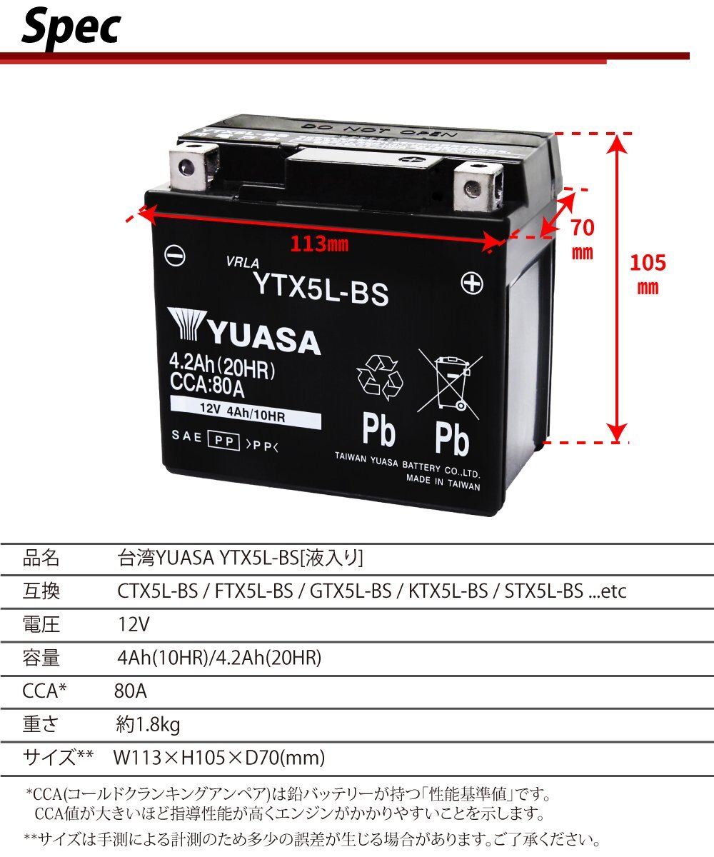 Yahoo!オークション - 台湾YUASA YTX5L-BS バイクバッテリー ( 互換 CT...