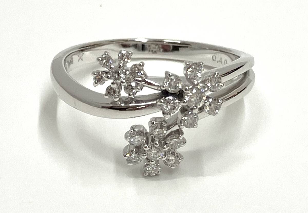 Yahoo!オークション - K18WG 750 ダイヤ0.4ct フラワーモチーフ リング...
