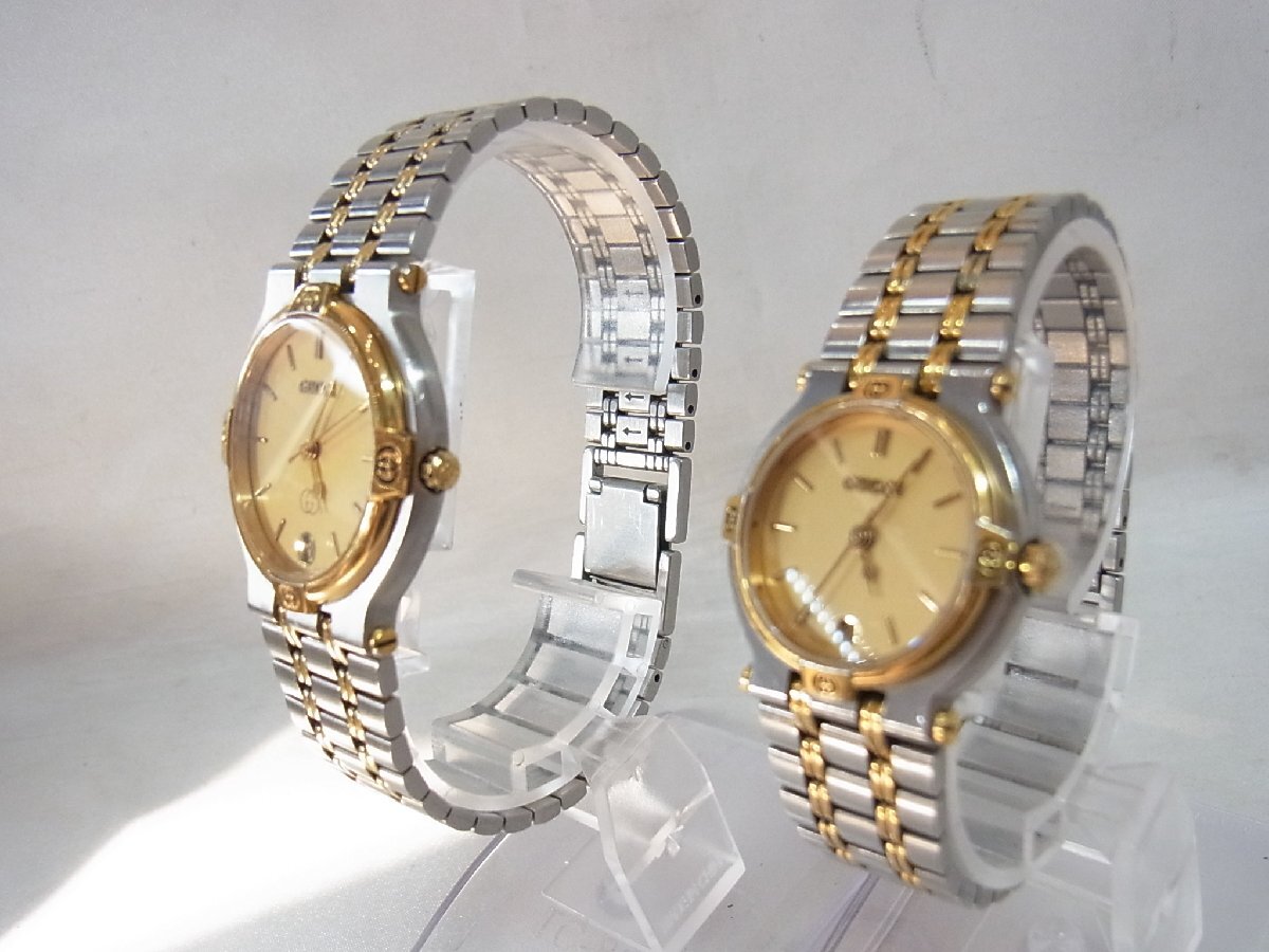 1円 稼働 グッチ GUCCI ペア 9000M/9000L フォーマルウォッチ メンズ/レディース 腕時計 クオーツ 3針 デイト ラウンド SSxGP 本体シル(男性用)｜売買された ...