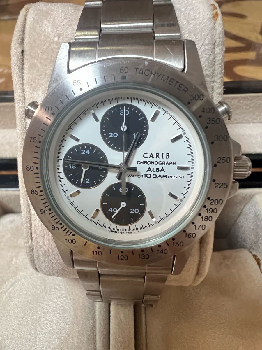 SEIKO ALBA CARIB クロノグラフ Y189-7A10 メンズ クォーツ セイコー アルバ カリブ 白黒 パンダ文字盤(セイコー)｜売買されたオークション情報、yahooの商品情報 ...