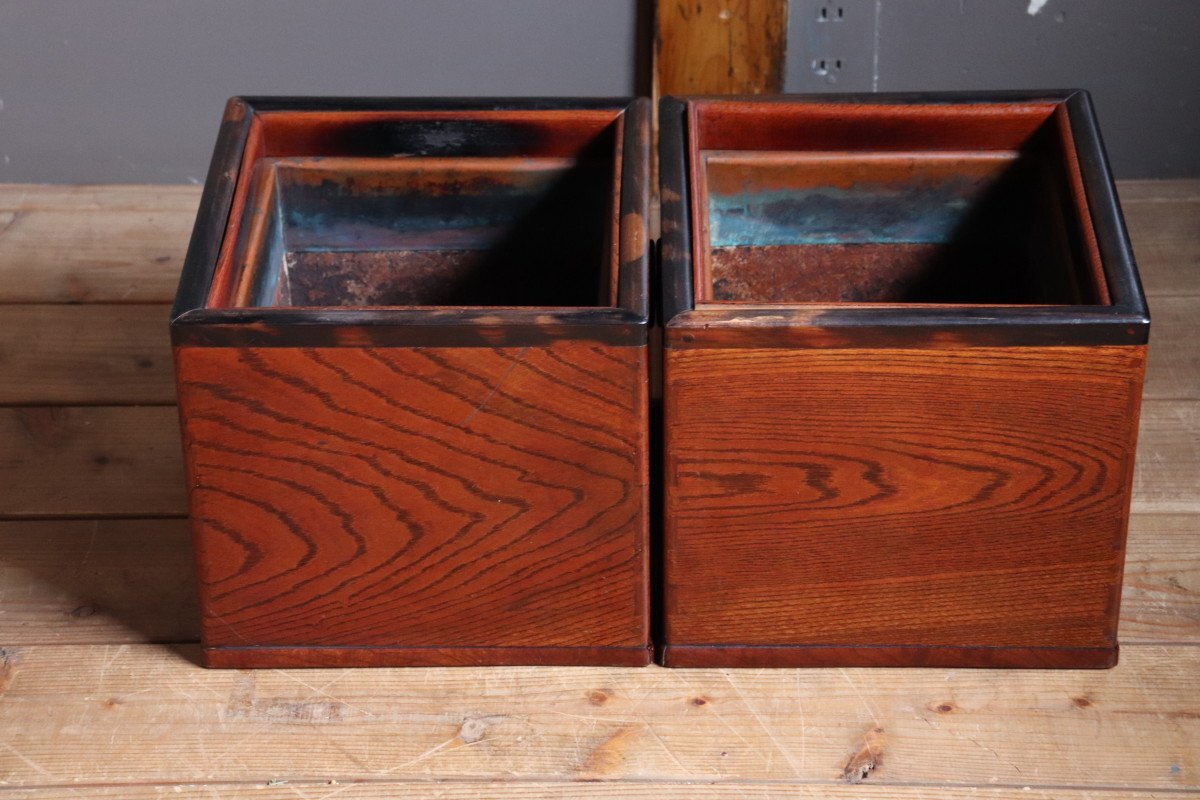 Yahoo!オークション - E648 欅火鉢 2点 角火鉢 手あぶり 古道具 暖 鉢...