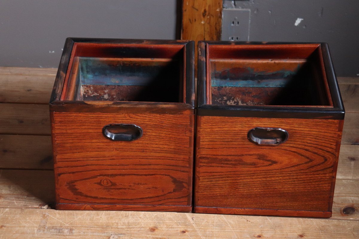 Yahoo!オークション - E648 欅火鉢 2点 角火鉢 手あぶり 古道具 暖 鉢...