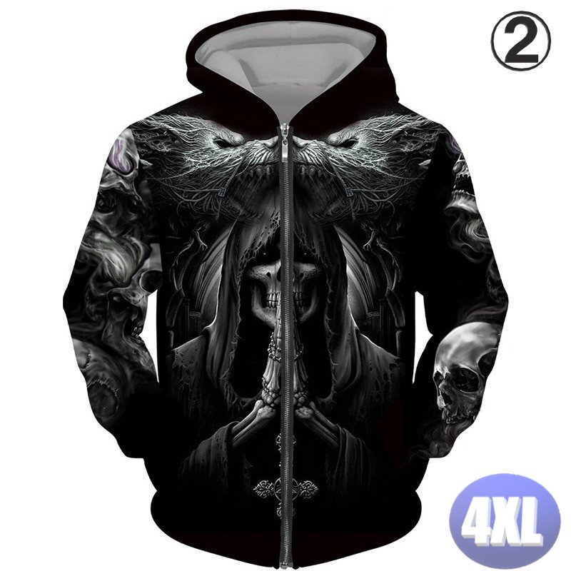 Yahoo!オークション - フード付き ドクロパーカー ジップアップ カラー...