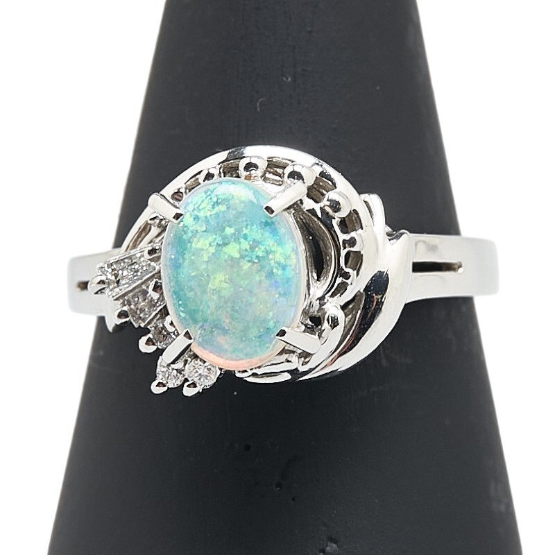 Yahoo!オークション - Pt900 プラチナ オパール0.69ct ダイヤ0.09ct リ...