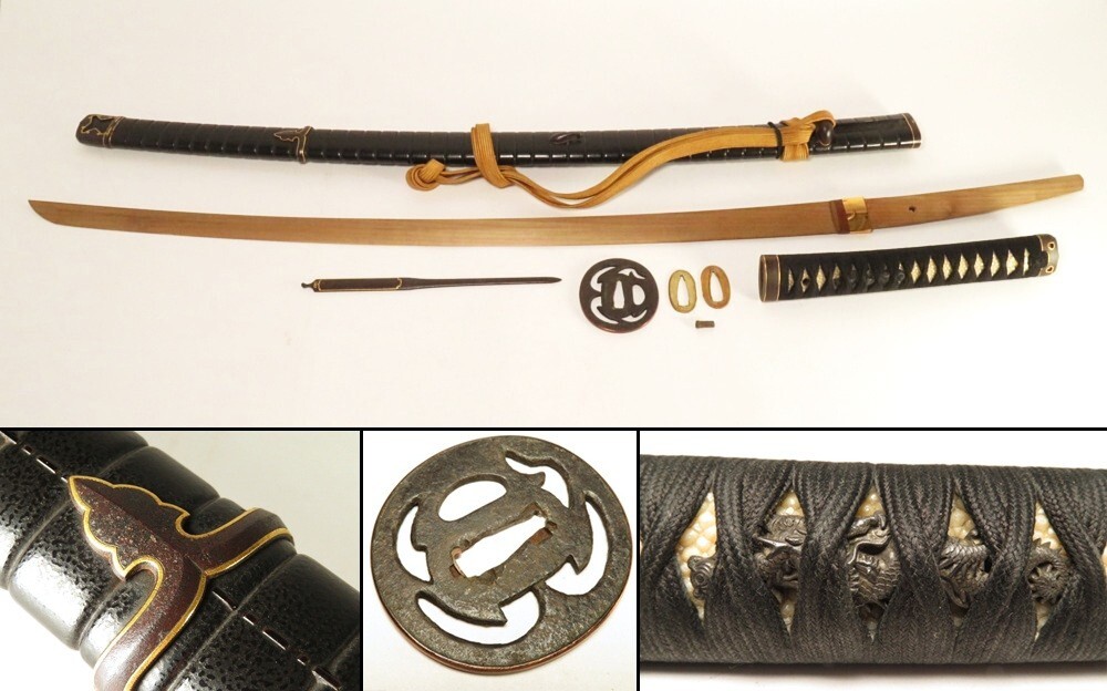 Yahoo!オークション - 【k73】刀装具 拵え 龍 目貫 透かし鍔 笄（初品...