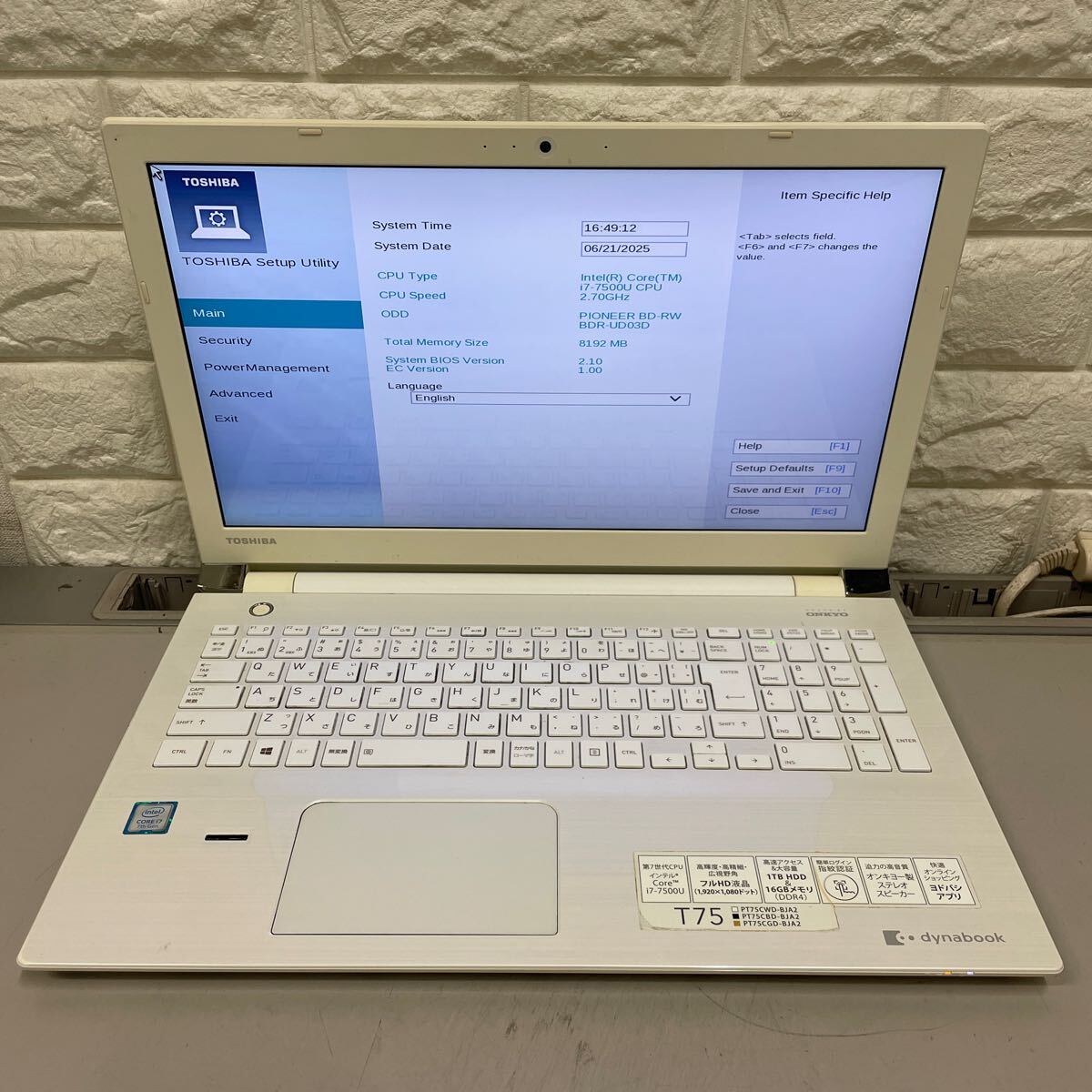 Yahoo!オークション - ム80 TOSHIBA dynabook T75/CWD PT75CWD-BJA2 Co...