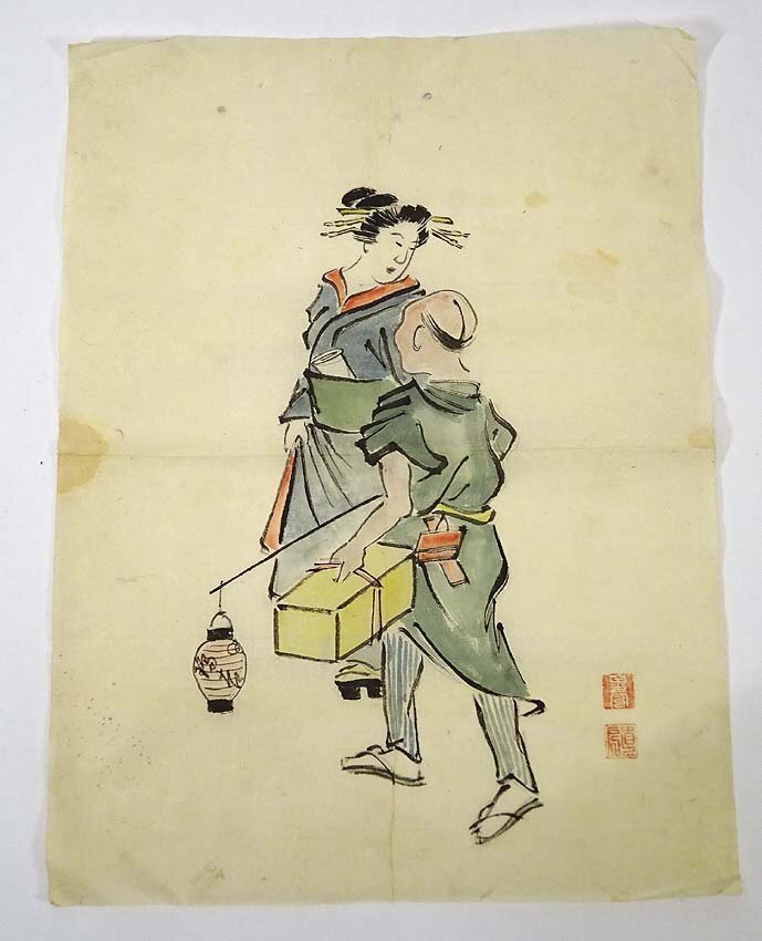 Yahoo!オークション - 緑屋s 日本画 まくり 粉本 まとめて 肉筆 人物 ...