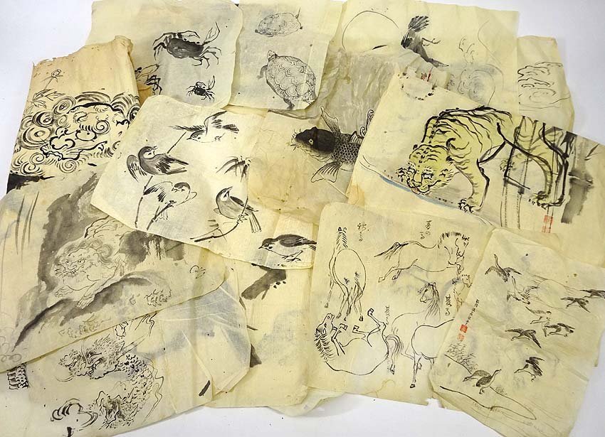 Yahoo!オークション - 緑屋s 日本画 まくり 粉本 肉筆 まとめて 動物 ...