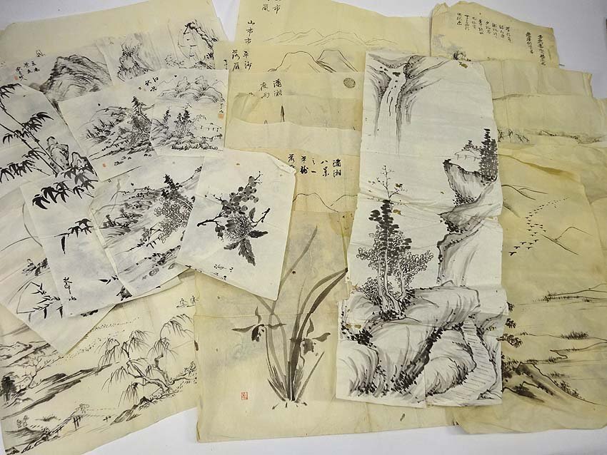 Yahoo!オークション - 緑屋s 日本画 まくり 粉本 肉筆 山水図 風景画 ...