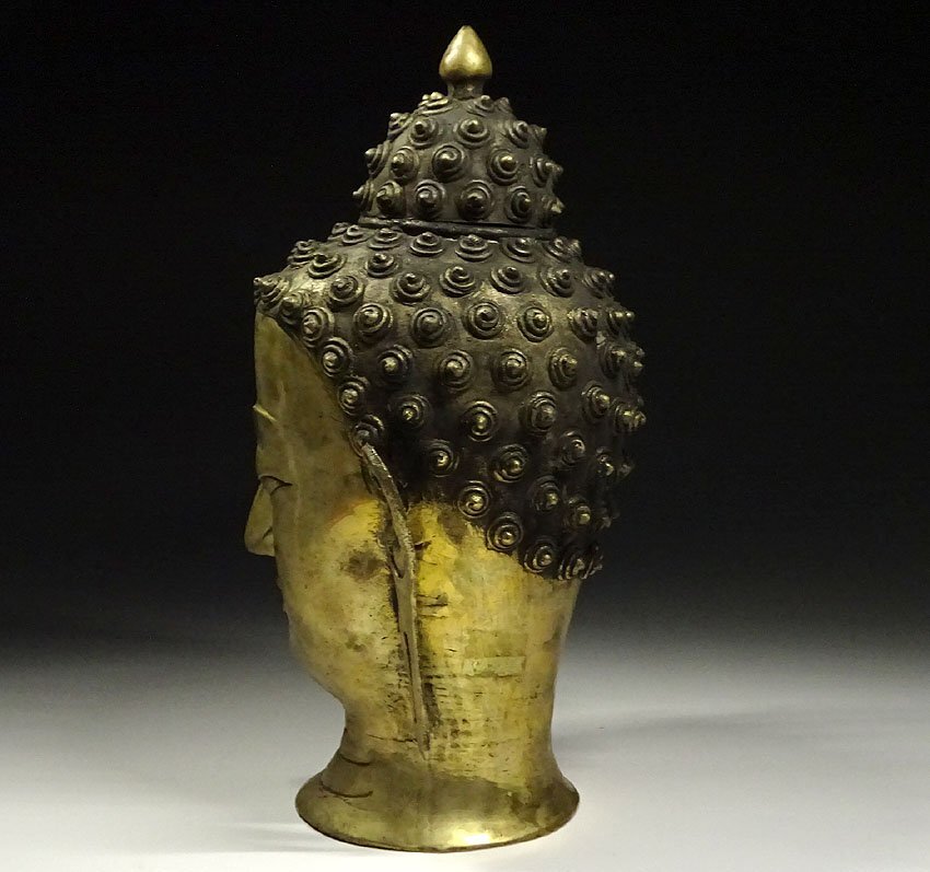 Yahoo!オークション - 緑屋h 銅製鍍金仕上 大型 仏頭 仏像 高約30.5cm ...