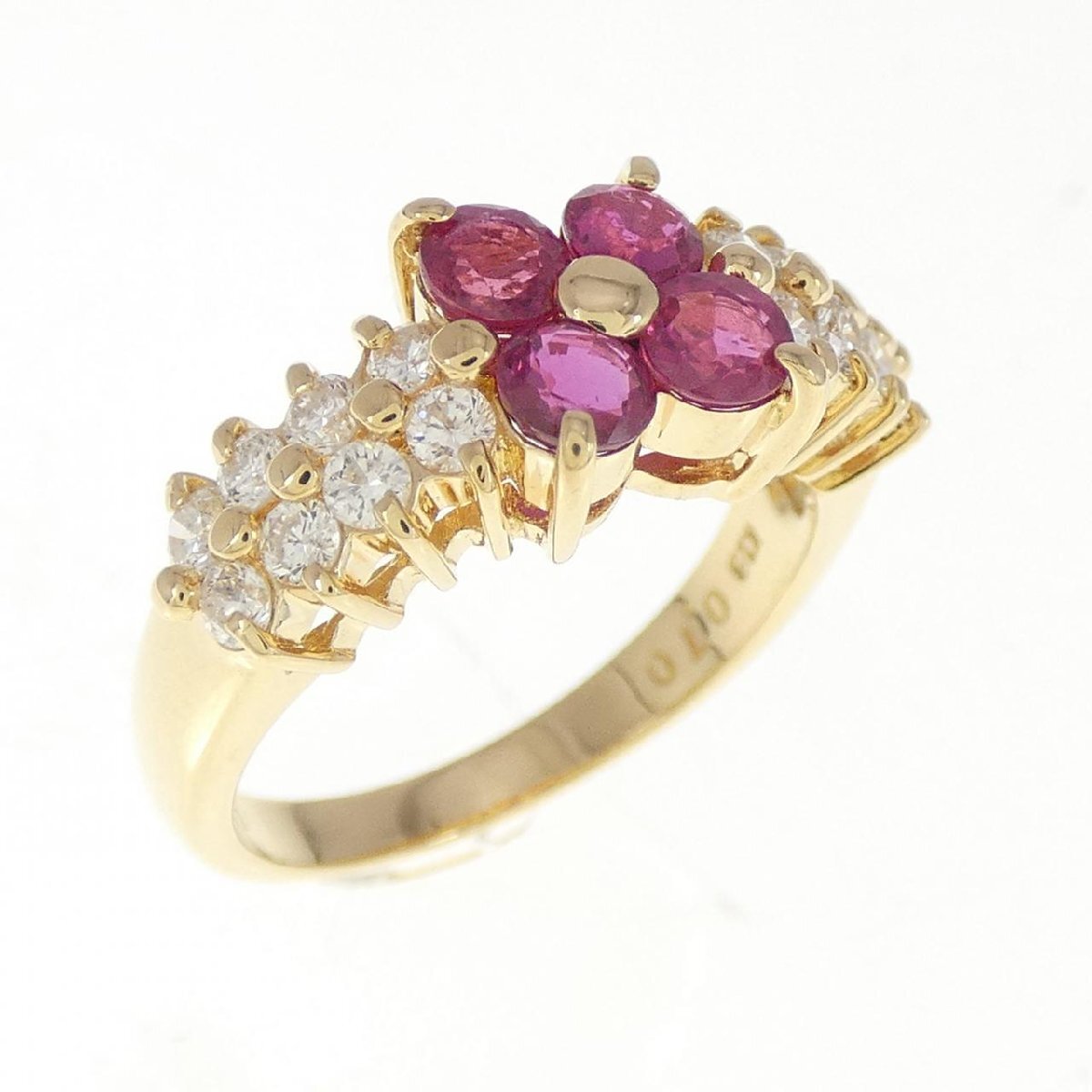 Yahoo!オークション - K18YG フラワー ルビー リング 0.70CT