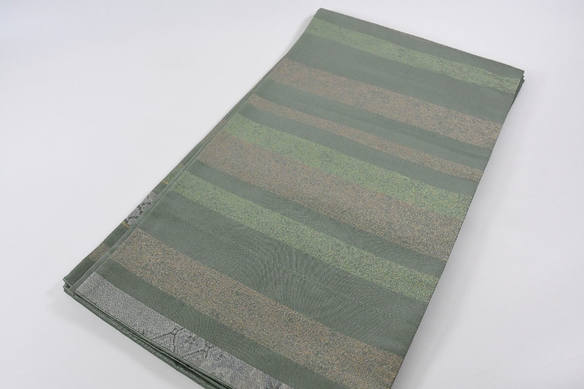 Yahoo!オークション - 袋帯 大嶋間道 本泥染袋帯 縞模様 六通柄 帯丈43...