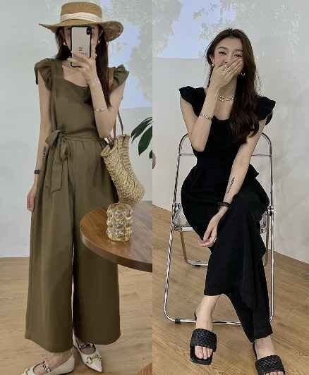 Yahoo!オークション - 全2色 オールインワン オーバーオール フリル ノ...