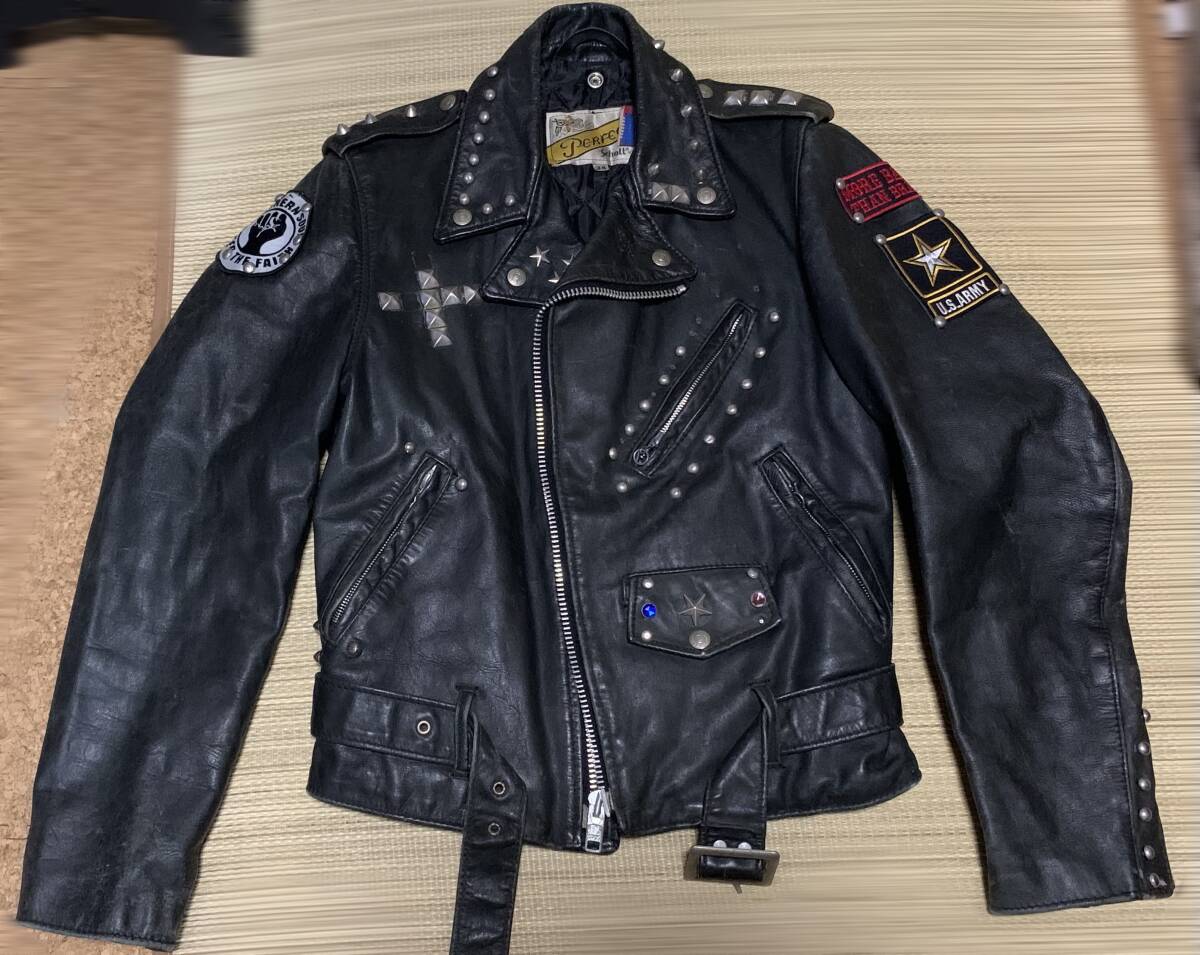 Yahoo!オークション - Schott 618 ダブルライダースジャケット34 ビス...