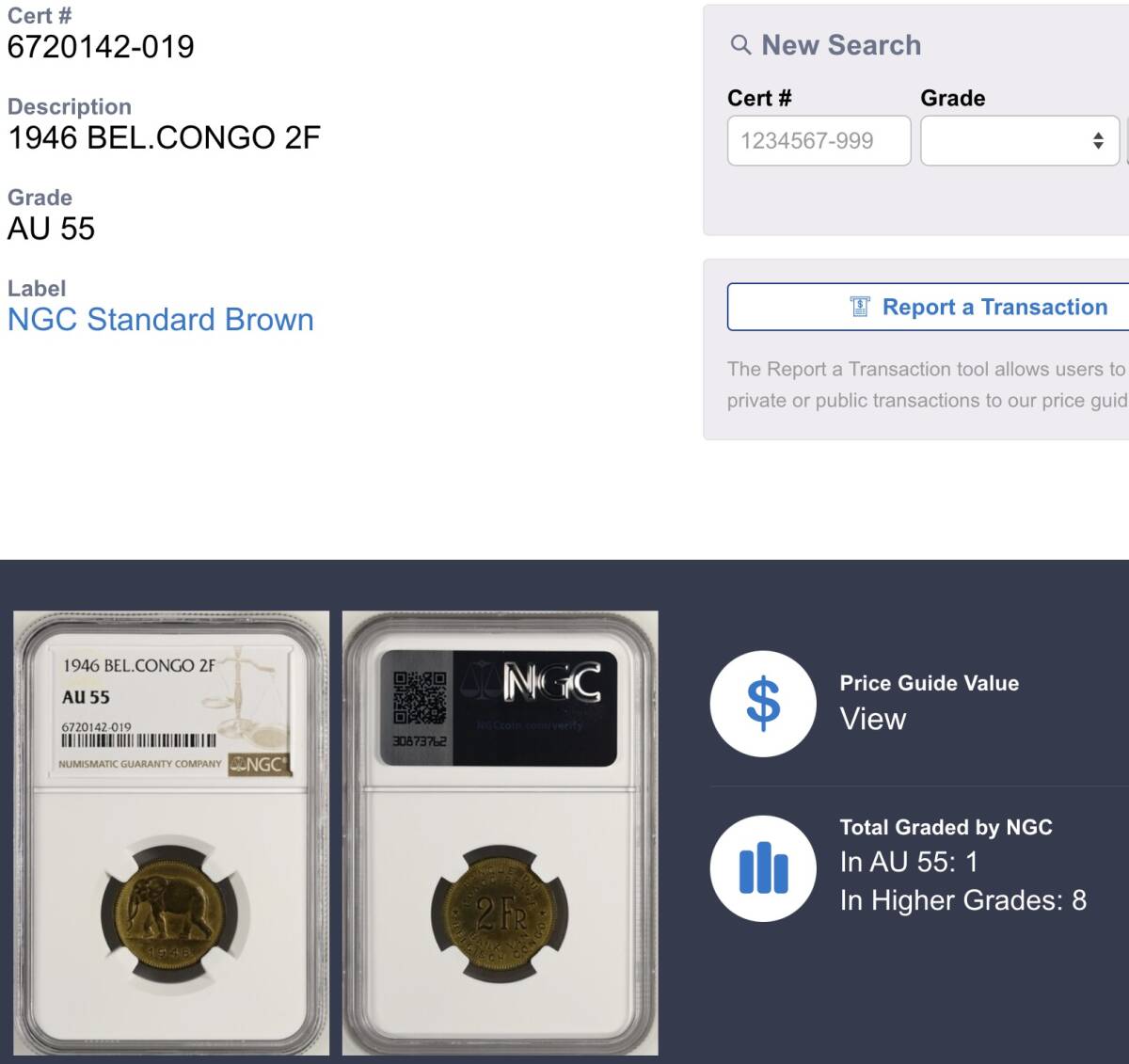 Yahoo!オークション - 日終 【NGC AU55】1946 ベルギー領コンゴ 2F銅...