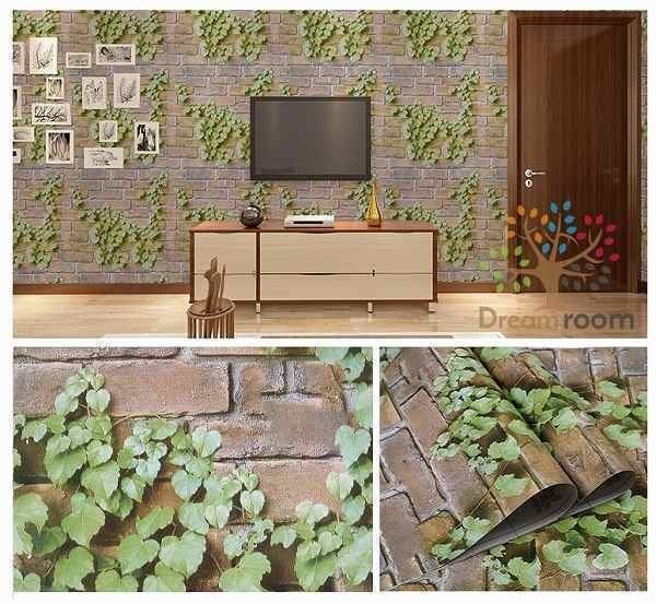 Yahoo!オークション - 【 20m 】 3D レンガ×葉っぱ リーフ ウォールペ...