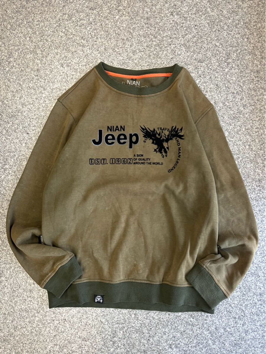Yahoo!オークション - NIAN Jeep XL スウェット カーキ ジープ ロゴプ...
