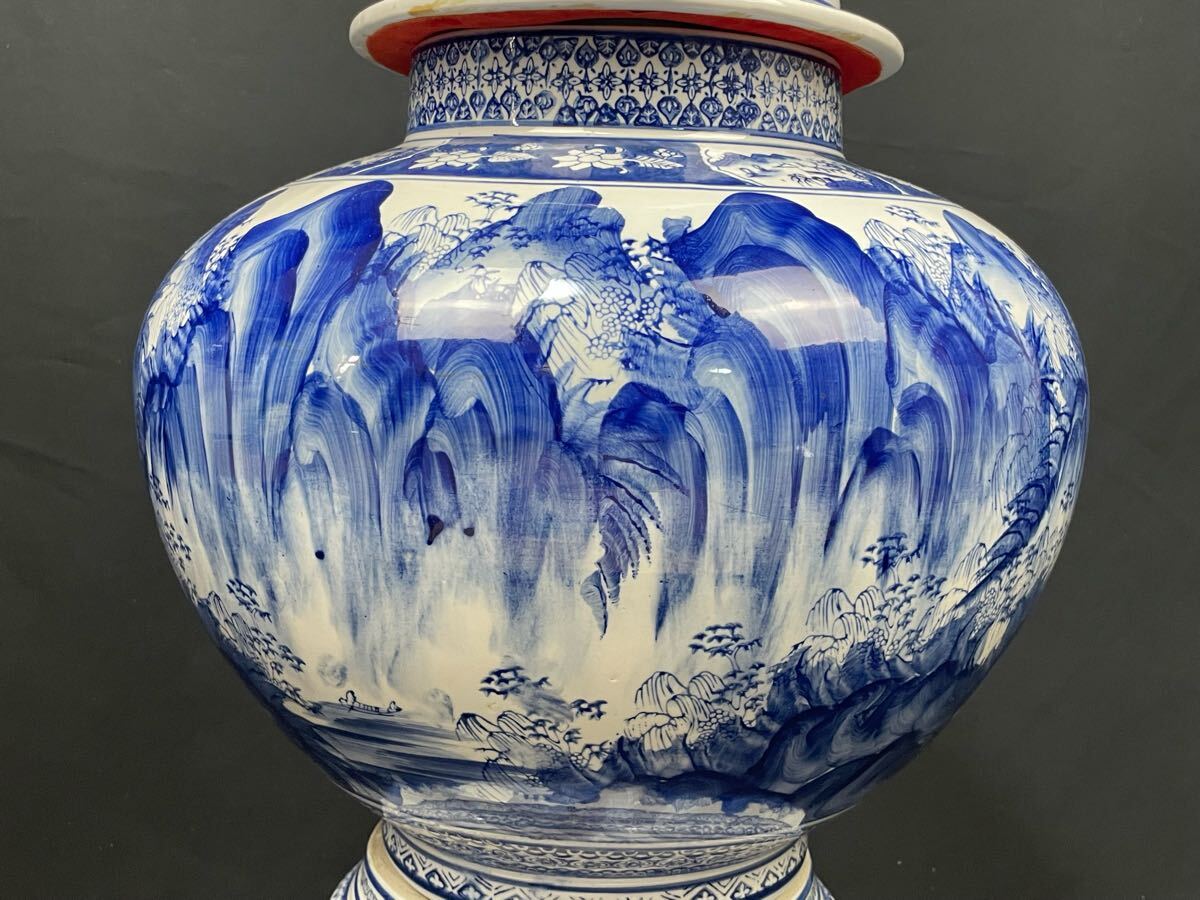 Yahoo!オークション - 有田焼 特大 染付 沈香壺 高さ約91cm 山水図 青...