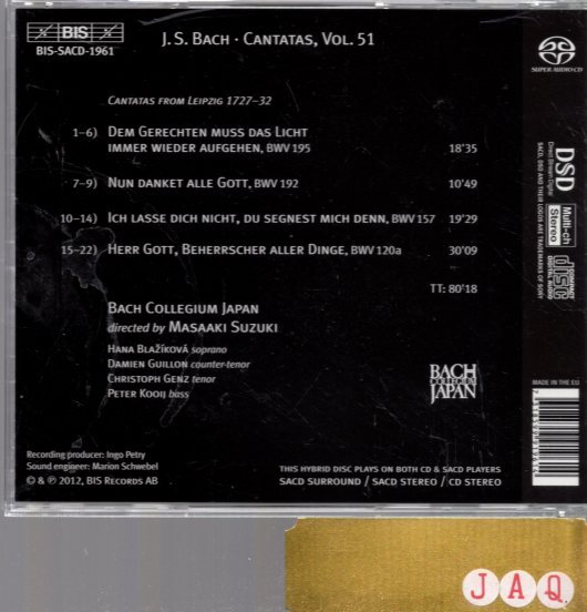 Yahoo!オークション - SACD J.S.バッハ カンタータ全集 Vo.51-バッハ・...