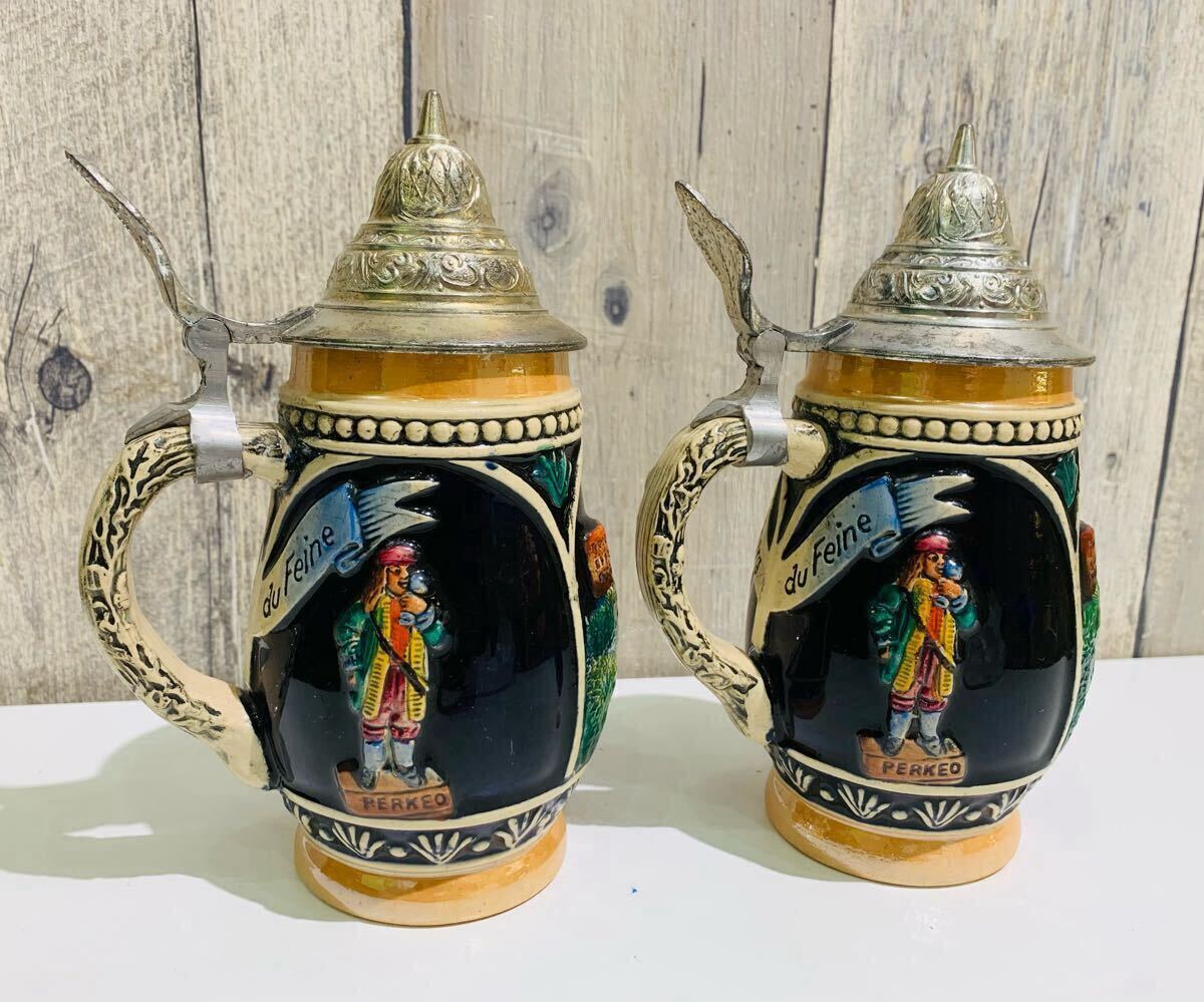 Yahoo!オークション - 7953 ビアマグ 2個 蓋付き 本場ドイツ製 土産 陶...