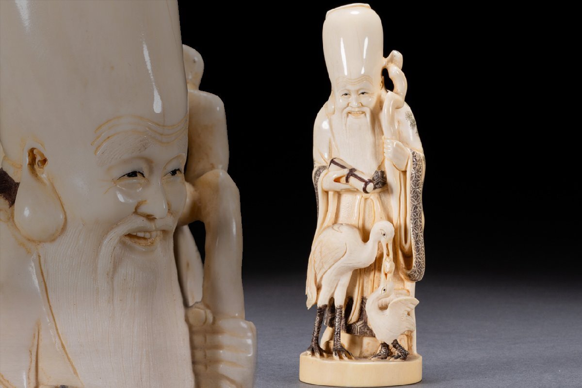 Yahoo!オークション - 【善古堂】特殊天然材 特殊白材 寿老人造像15.6...