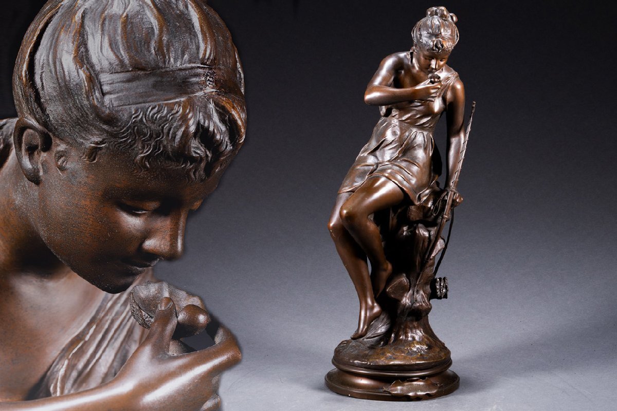 善古堂 フランス彫刻家 Mme Signoret-ledieu1858 1904 作 ブロンズ像 ダイアナ仙女 高さ65㎝ナポレオン三世風7S301-5S11(銅製)｜売買されたオークション ...