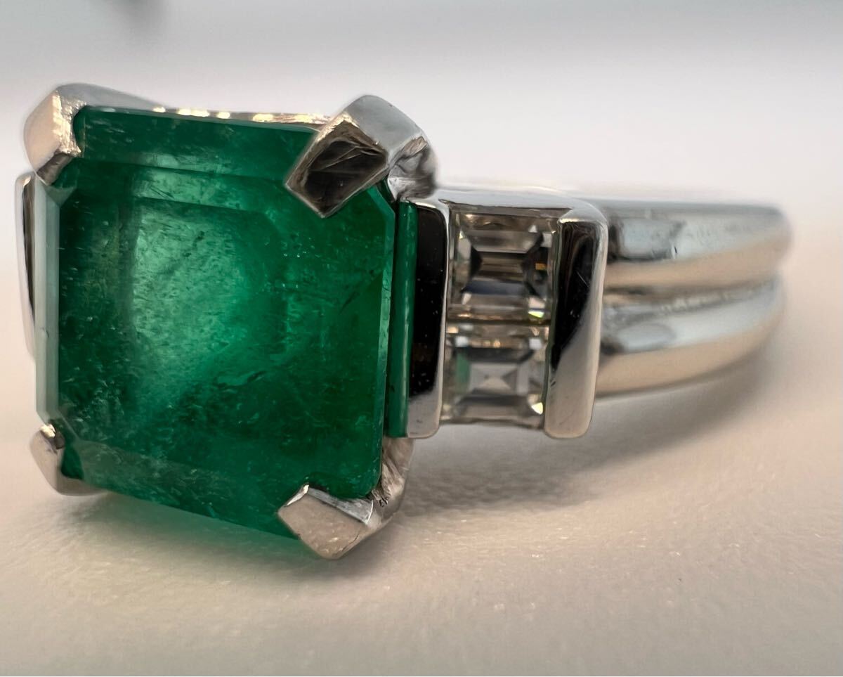 Yahoo!オークション - 1円 Pt900 リング エメラルド 1.59ct ダイヤモン...