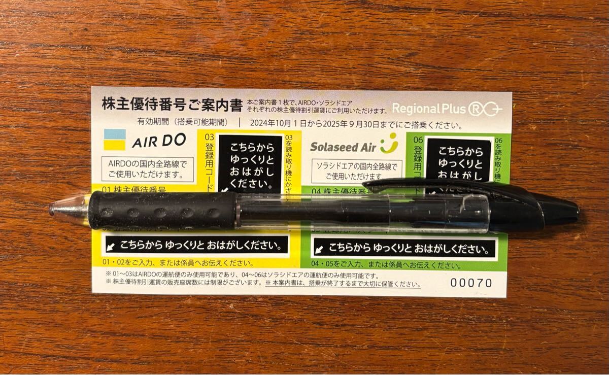 Yahoo!オークション - AIRDO ソラシドエア 株主優待 株主優待番号ご案...