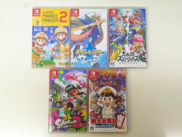 DD232-N35-4705 Nintendo SWITCH スイッチ ソフト 5点 マリオメーカー2 ポケモンソード スマブラ スプラトゥーン2 桃太郎電鉄 現状品2(ニンテンドースイッチ ...
