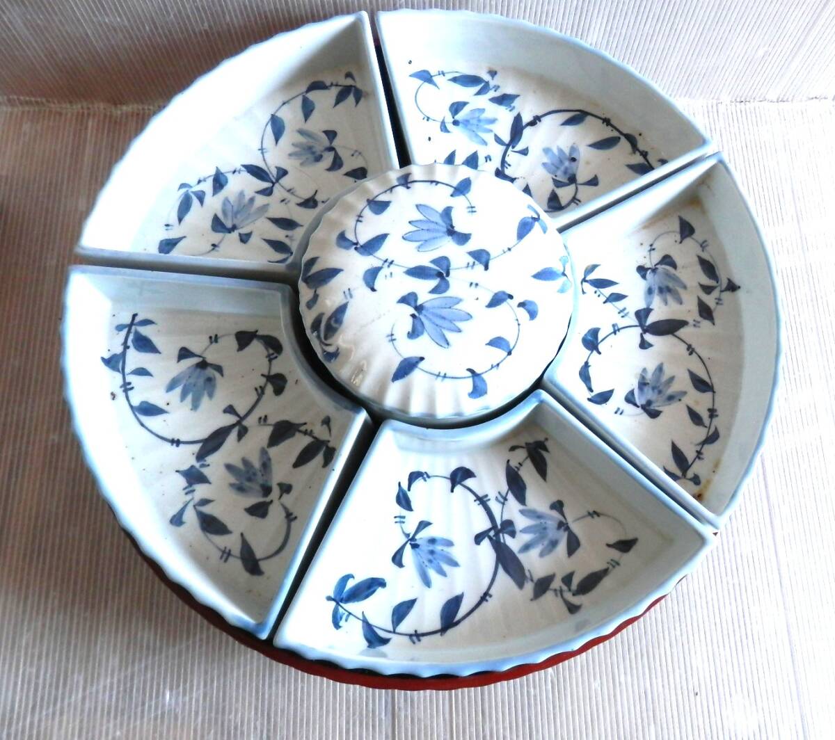 Yahoo!オークション - 有田焼 染付花模様 回転オードブル盛り合わせ皿 ...