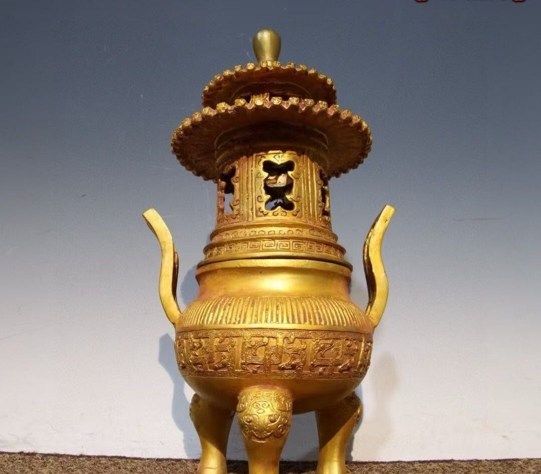Yahoo!オークション - C106旧家収蔵 青銅 金 双層 鼎炉 長さ16.5センチ...