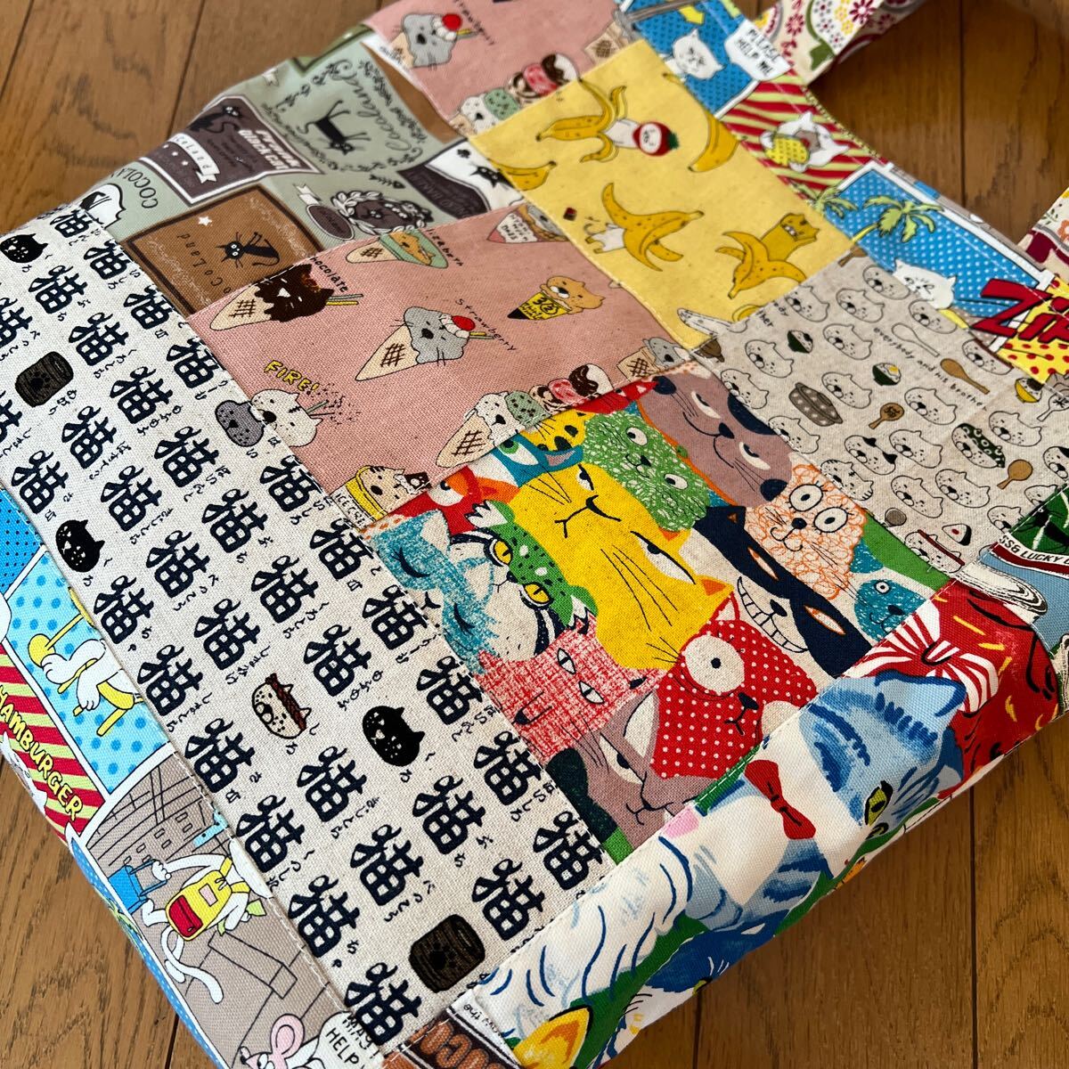 Yahoo!オークション - ハンドメイド 猫ちゃんパッチ 縦長トートバッグ