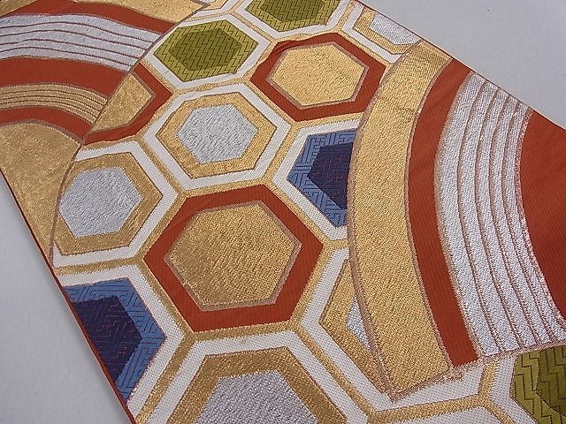 Yahoo!オークション - 平和屋着物 六通 本袋帯 亀甲文 金銀糸 逸品 du1...